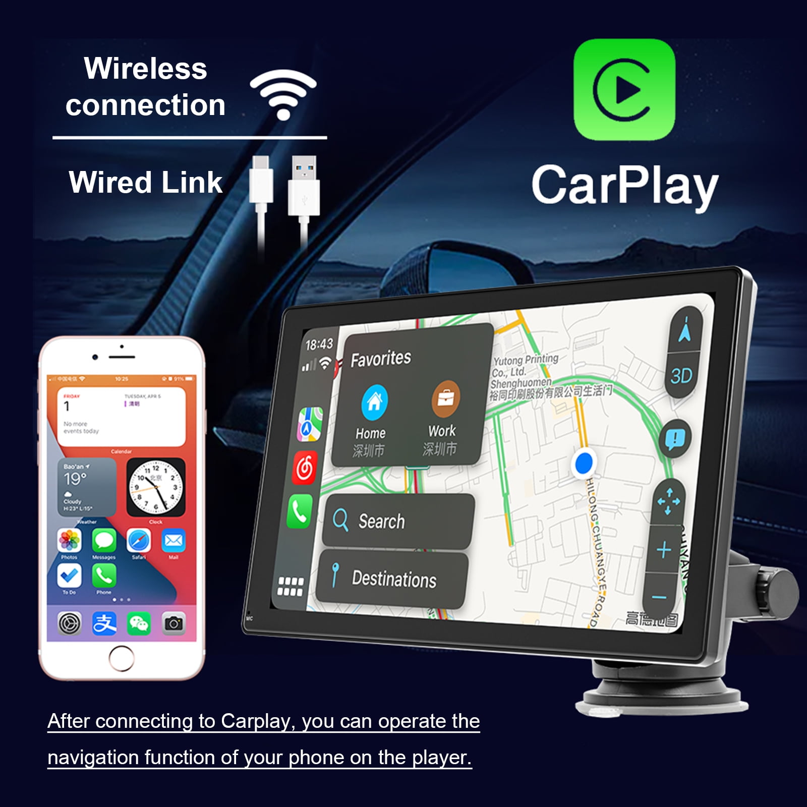 9" Portable Car MP5 Player Apple Carplay/Android Auto Car Bluetooth ...