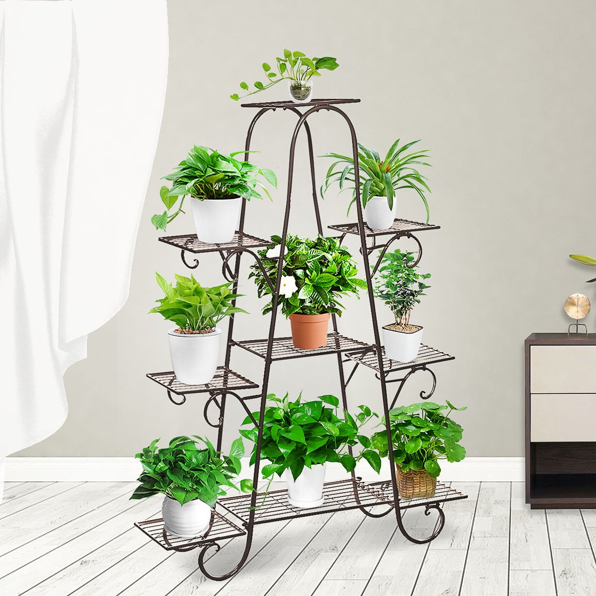 9 Potted Metal Plant Stand - Indoor Outdoor Multiple Flower Pot Holder ...