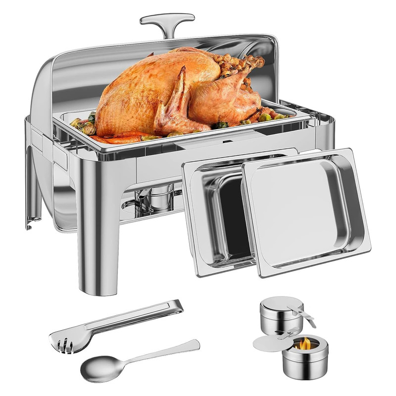 9 QT Roll Top Chafing Dish Buffet Set, Food-Grade Stainless Steel ...