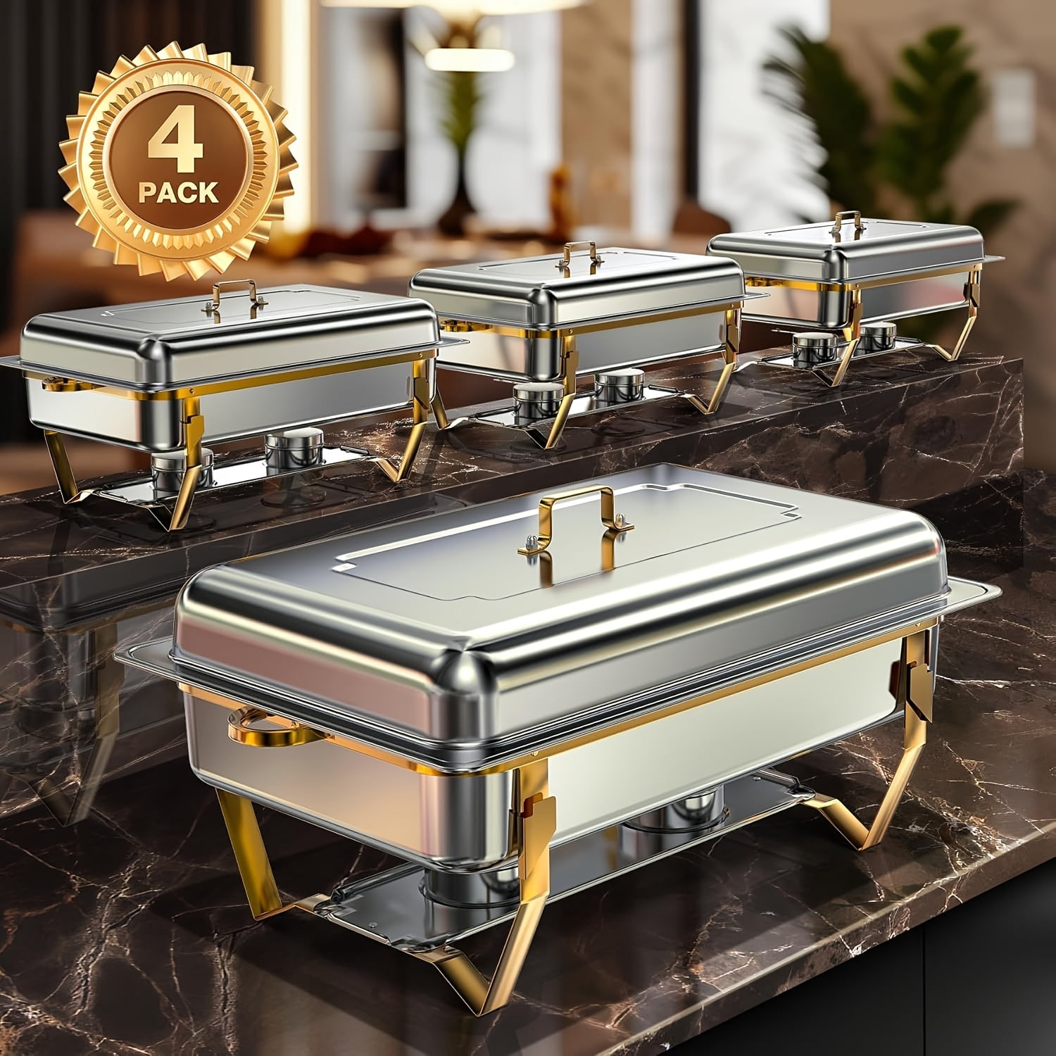 9-Quart Stainless Steel Rectagonal Buffet Chafing Dish Set with ...