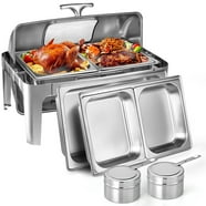 ROVSUN 9 Quart Stainless Steel Chafing Dish Buffet Set, Roll Top Serving Tray Warmer, Gold ...
