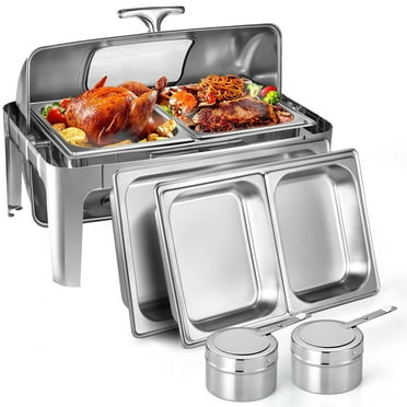ROVSUN 9 Quart Stainless Steel Chafing Dish Buffet Set, Roll Top Serving Tray Warmer, Gold ...