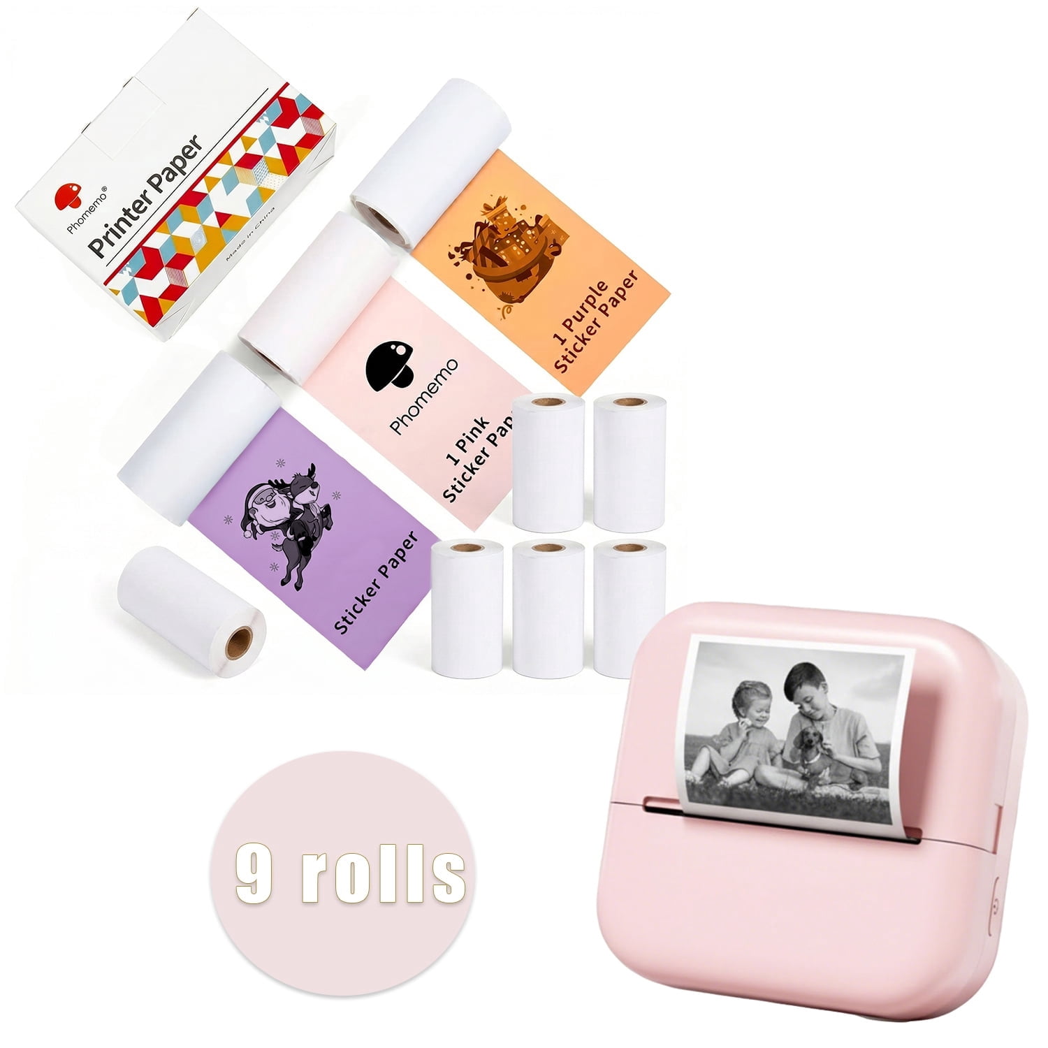 [9 Rolls] PHOMEMO Colored Thermal Printer Paper Stickers 50mm, Pink ...
