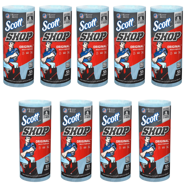 9 Rolls Scott Original Blue Shop Towels, 55 Sheets per Roll, Blue Paper ...