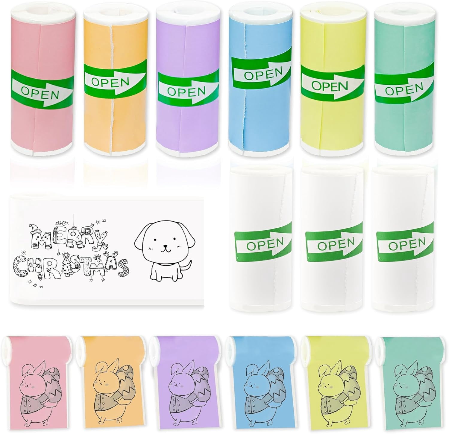 9 Rolls Self-Adhesive Mini Printer Paper - 6 Colors & 3 White ...
