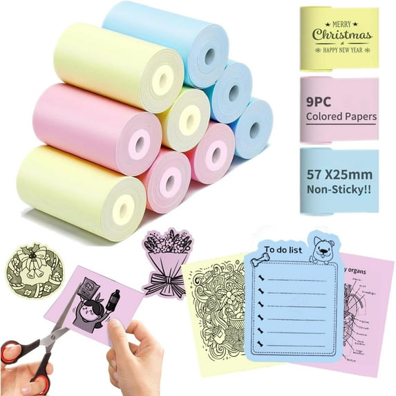 9 Rolls Thermal Printer Paper - Colorful, Non-sticker, 3 Color for Most ...