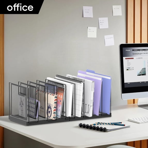 9-Section Desk File Organizer, Vertical File Holder, Mesh Desktop File ...