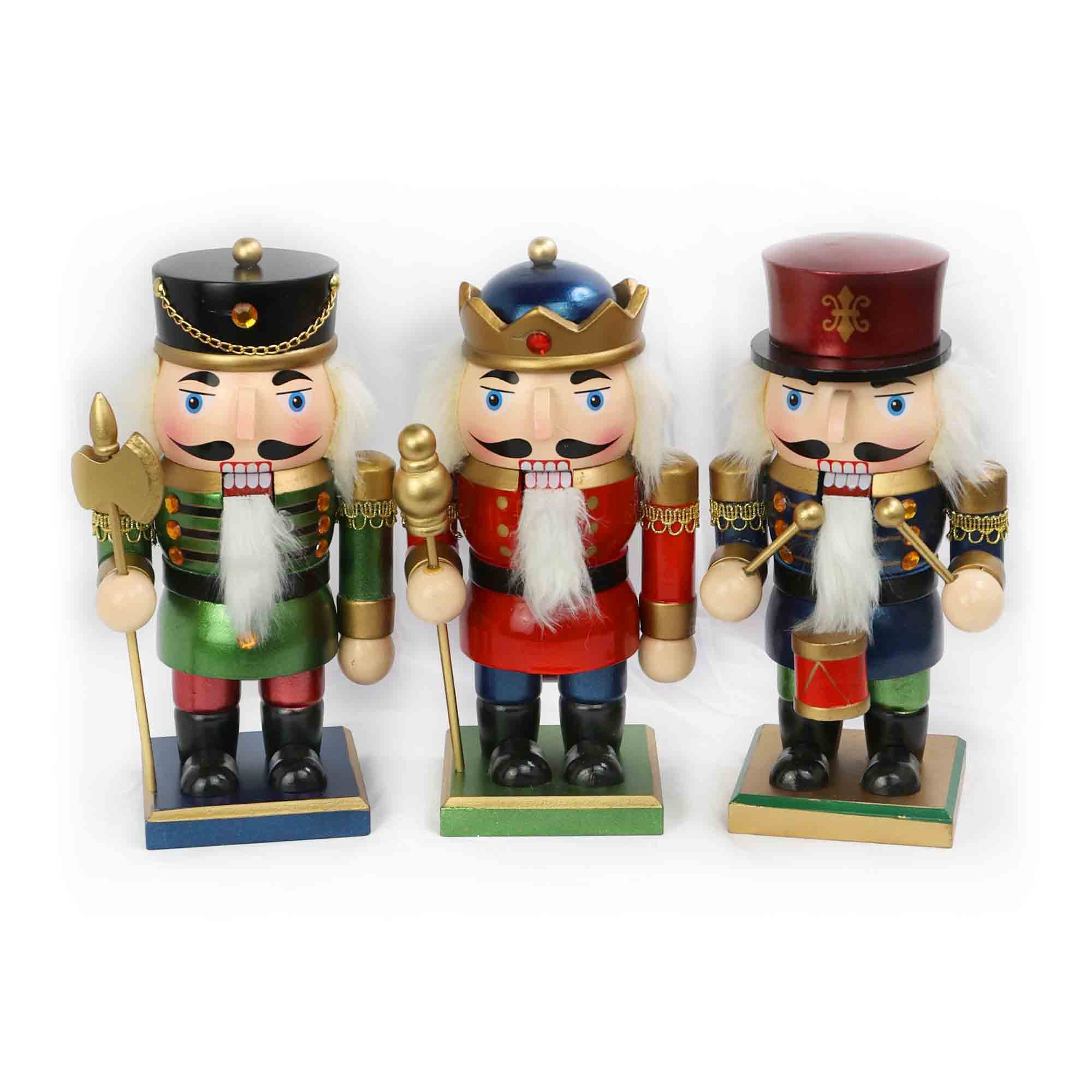 9" Set of 3 Wooden Nutcracker Christmas Decorations Hand painted with ...