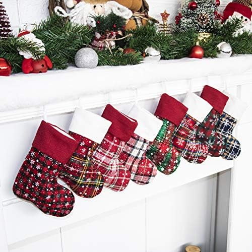 9'' Set of 8 Mini Christmas Stocking Ornament Glitter Plaid Snowflake ...