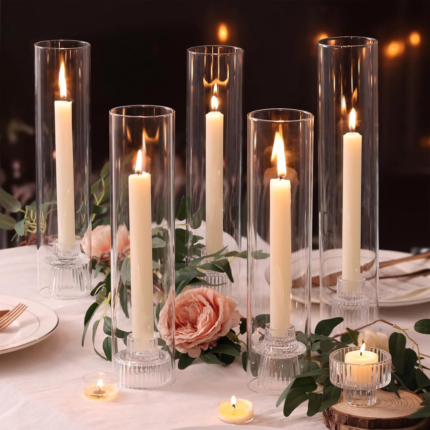 9 Set Hurricane Glass Candle Holders for Taper Candles, Candlestick ...