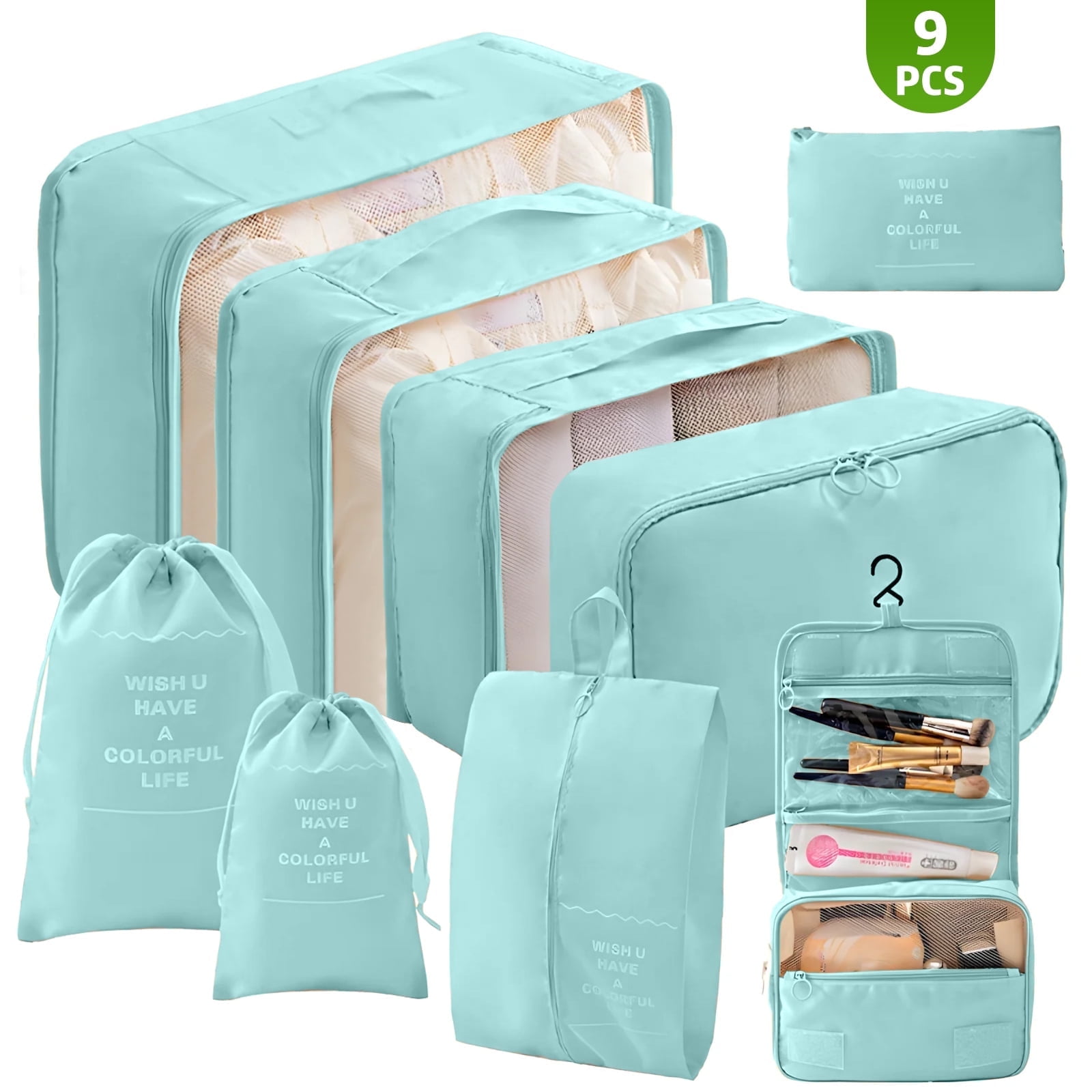 DAKOMM Packing Cubes Set, 9 Travel Organizers with Hanging Toiletry Bag ...