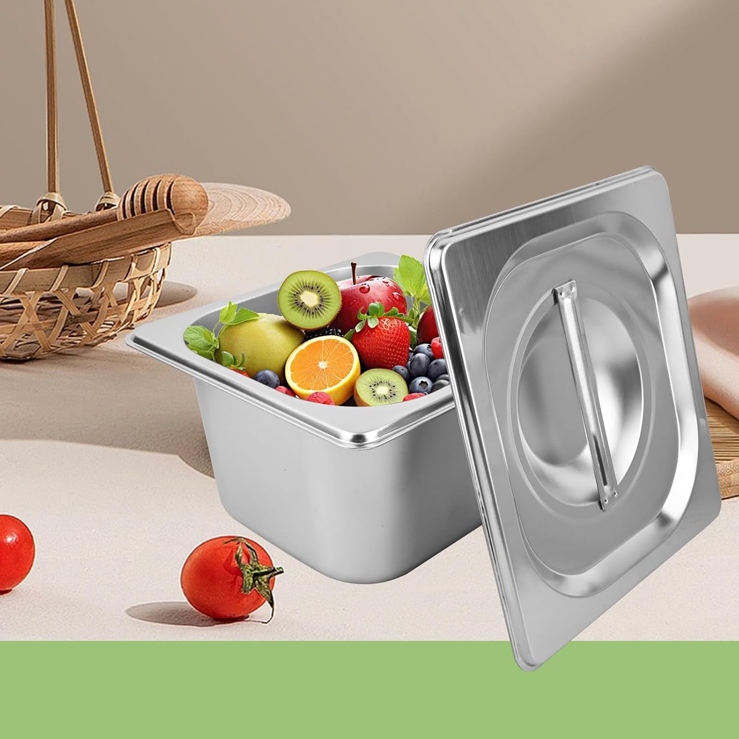 9 Set Stainless Steel Hotel Pans with Lids, 1/6 Size 4 In Deep Steam ...