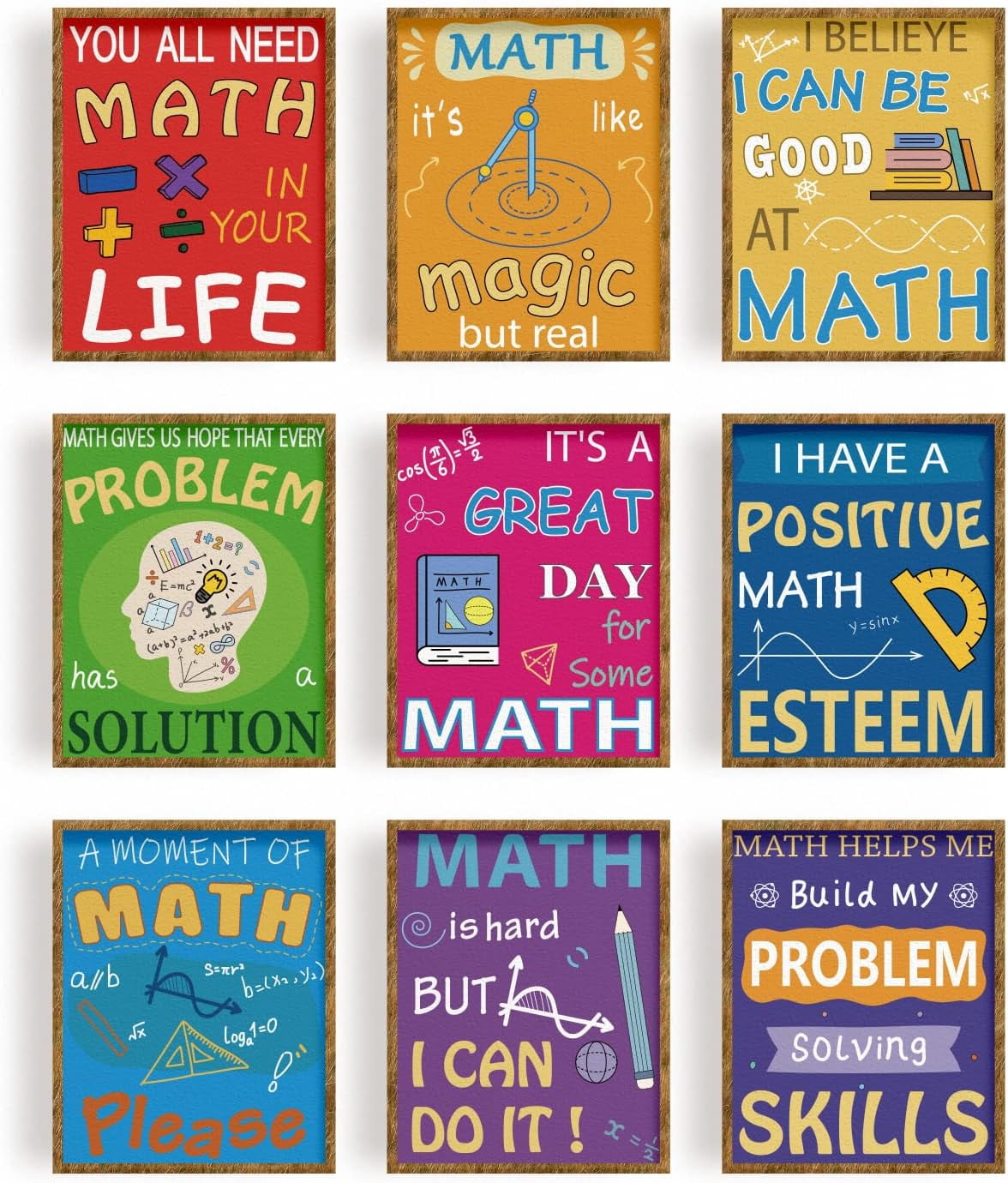 9 Set Unframed Colorful Math Theme Wall Art Prints 8"x10" Aesthetic ...