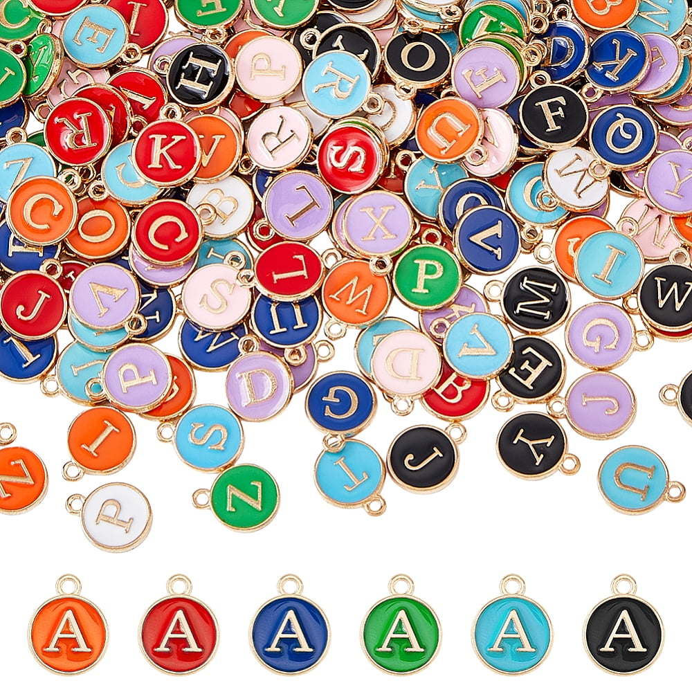 9 Sets 9 Colors Zinc Alloy Charms Flat Round with Letter Mixed Color 14 ...