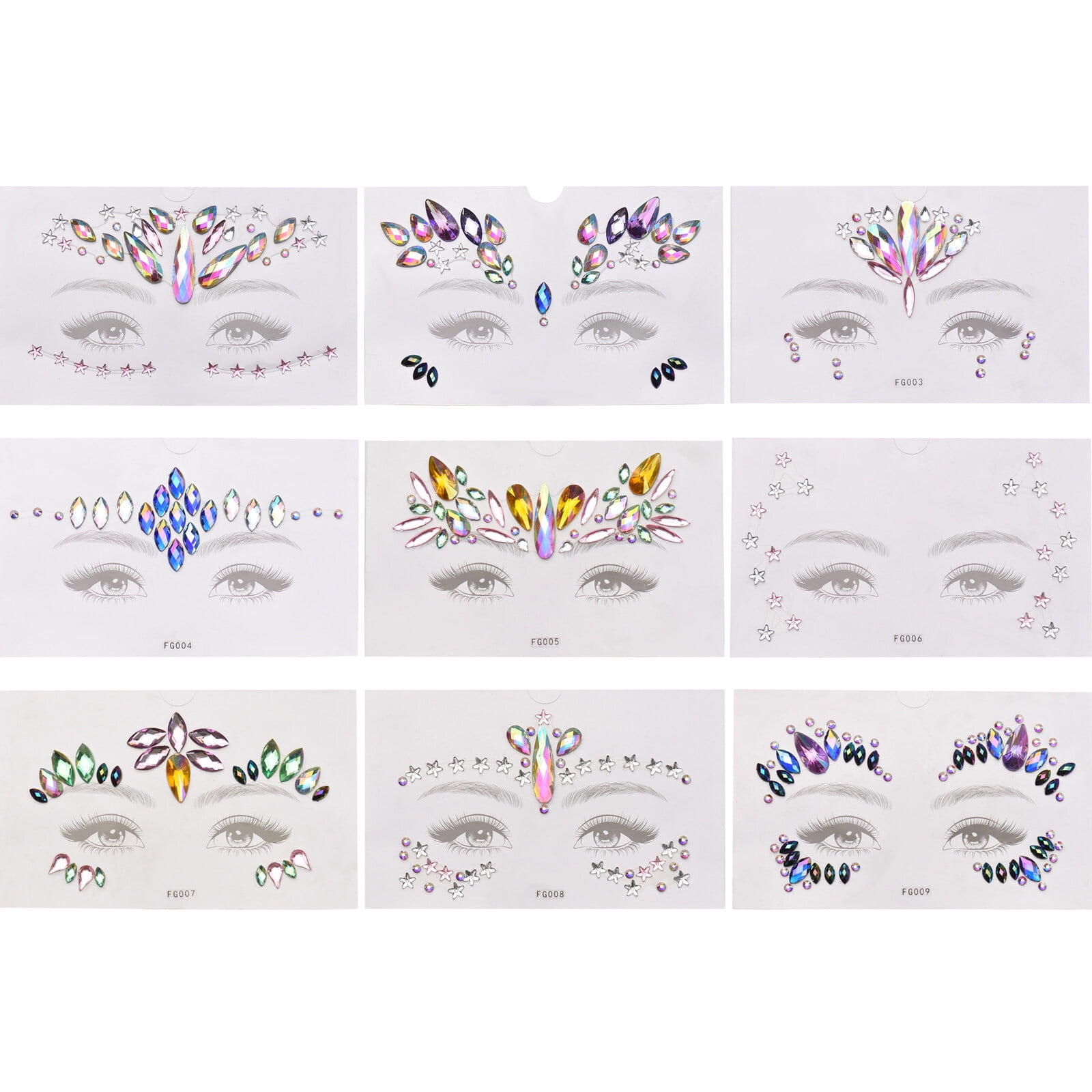 9 Sets DIY Face Stickers Gems Mermaid Face Jewels Stick On Crystal ...