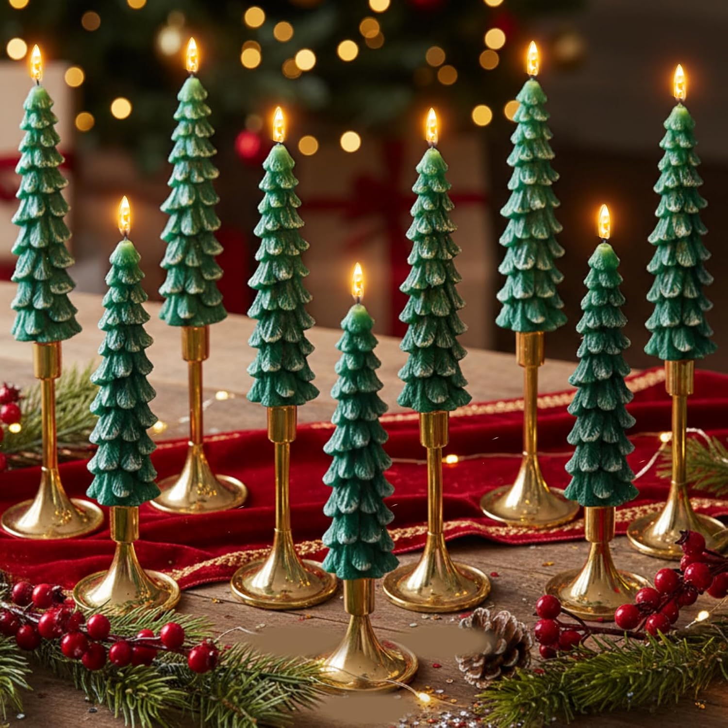 9 Sets Flameless Christmas Tree Taper Candles with Holders Remote ...