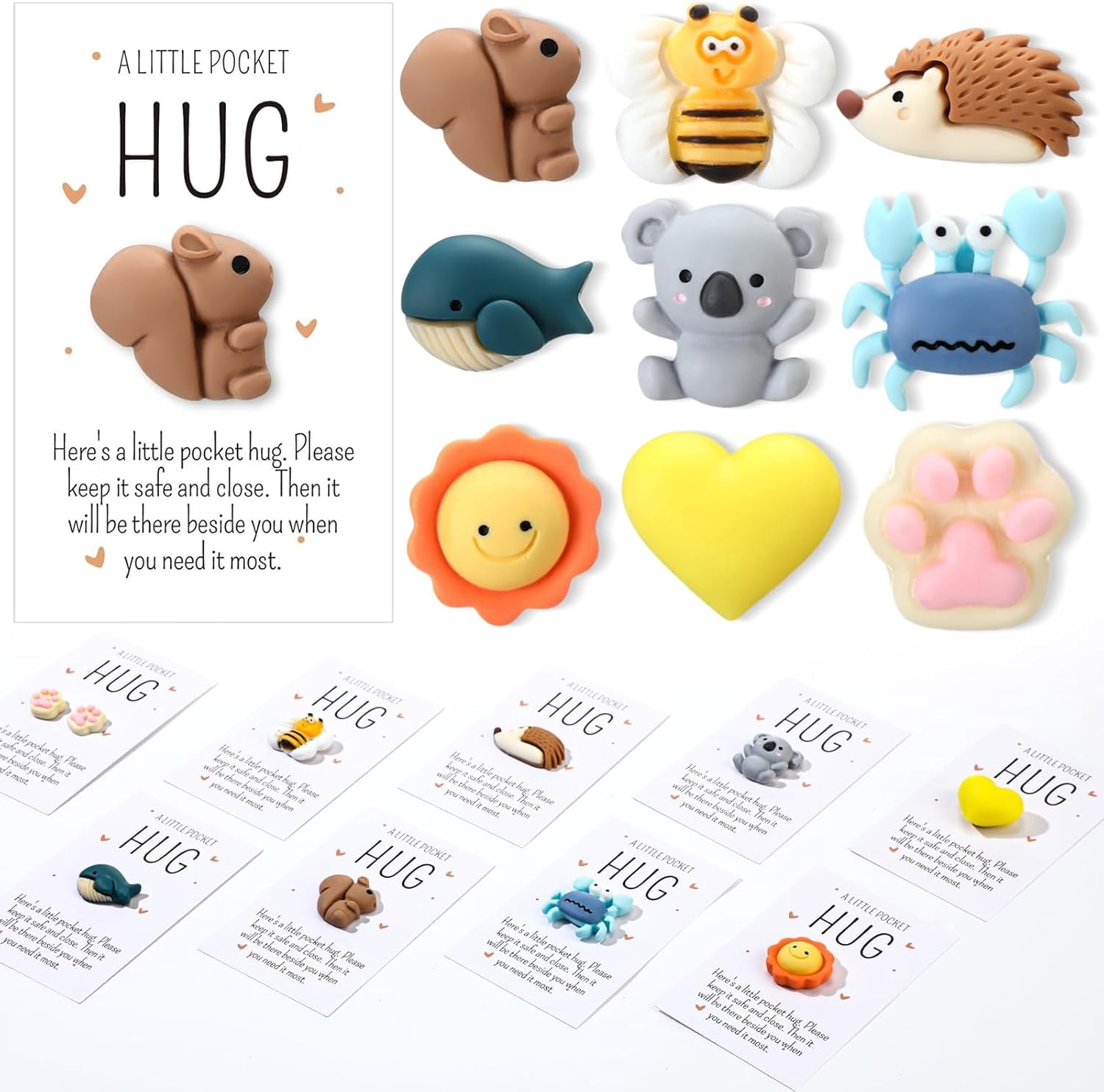 9 Sets Pocket Hug Bulk Little Resin Animal Positive Pocket Hug Token ...