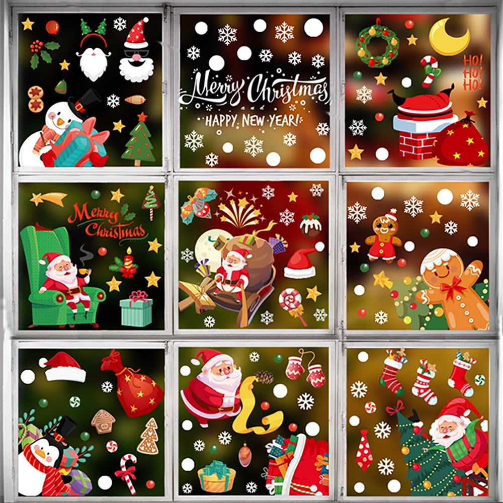 9 Sheet 130 Pcs Christmas Window Clings, Stickers for Glass, Christmas ...