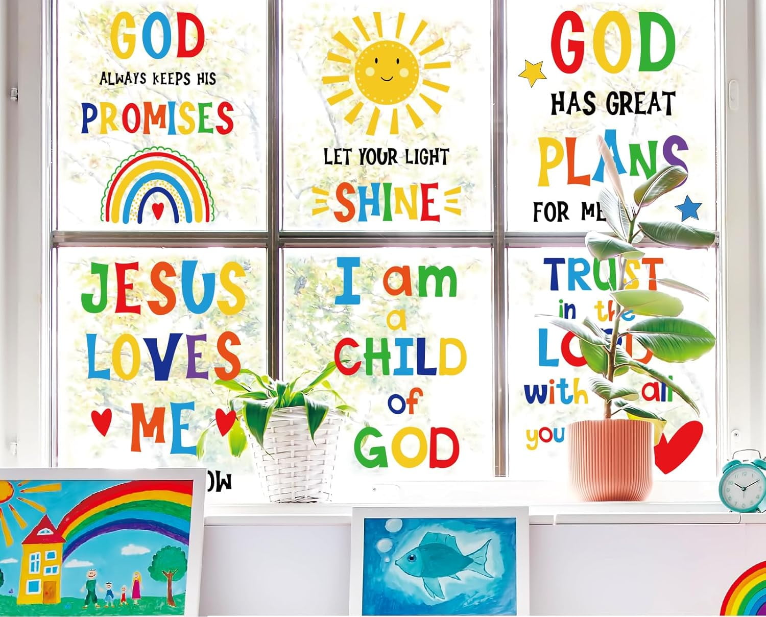9 Sheet Back to School Window Clings Jesus Inspirational Quotes Window ...