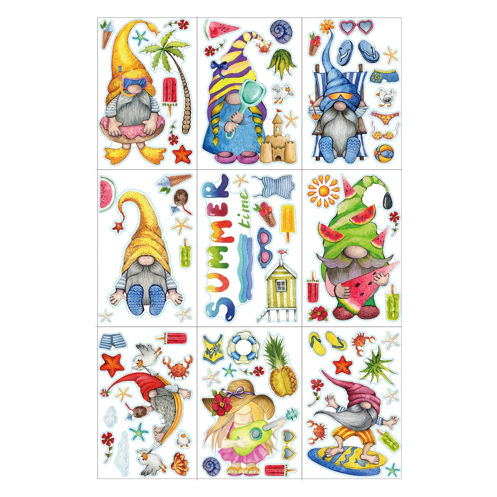 9 Sheet Back To School Window Clings Watercolor Gnome Pencils Books PVC ...