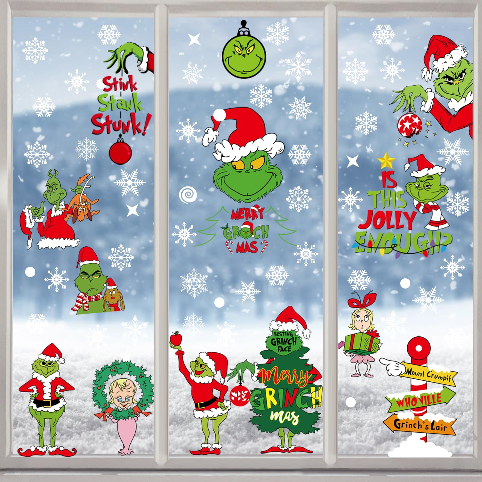 9 Sheet Cartoon Christmas Window Stickers, Colorful Double Sided ...