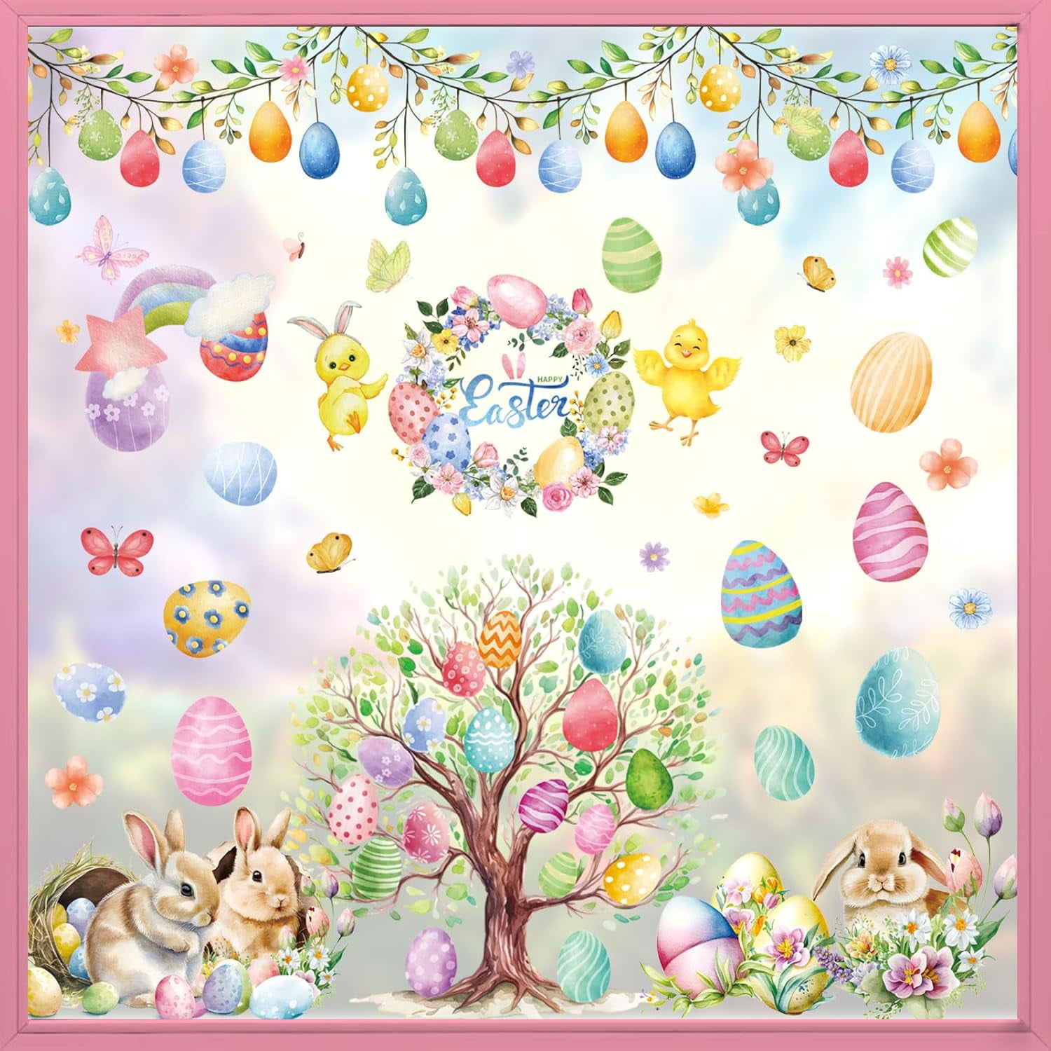 9 Sheet Happy Easter Window Clings Spring Bunny Rabbit Egg Reusable ...