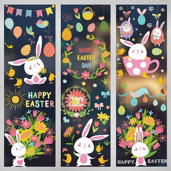 9 Sheet Happy Easter Window Clings Spring Bunny Rabbit Egg Reusable ...