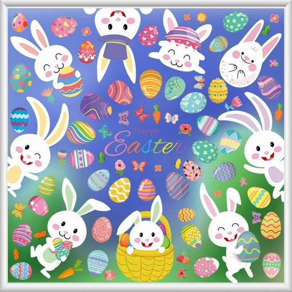 9 Sheet Happy Easter Window Clings Spring Bunny Rabbit Egg Reusable ...