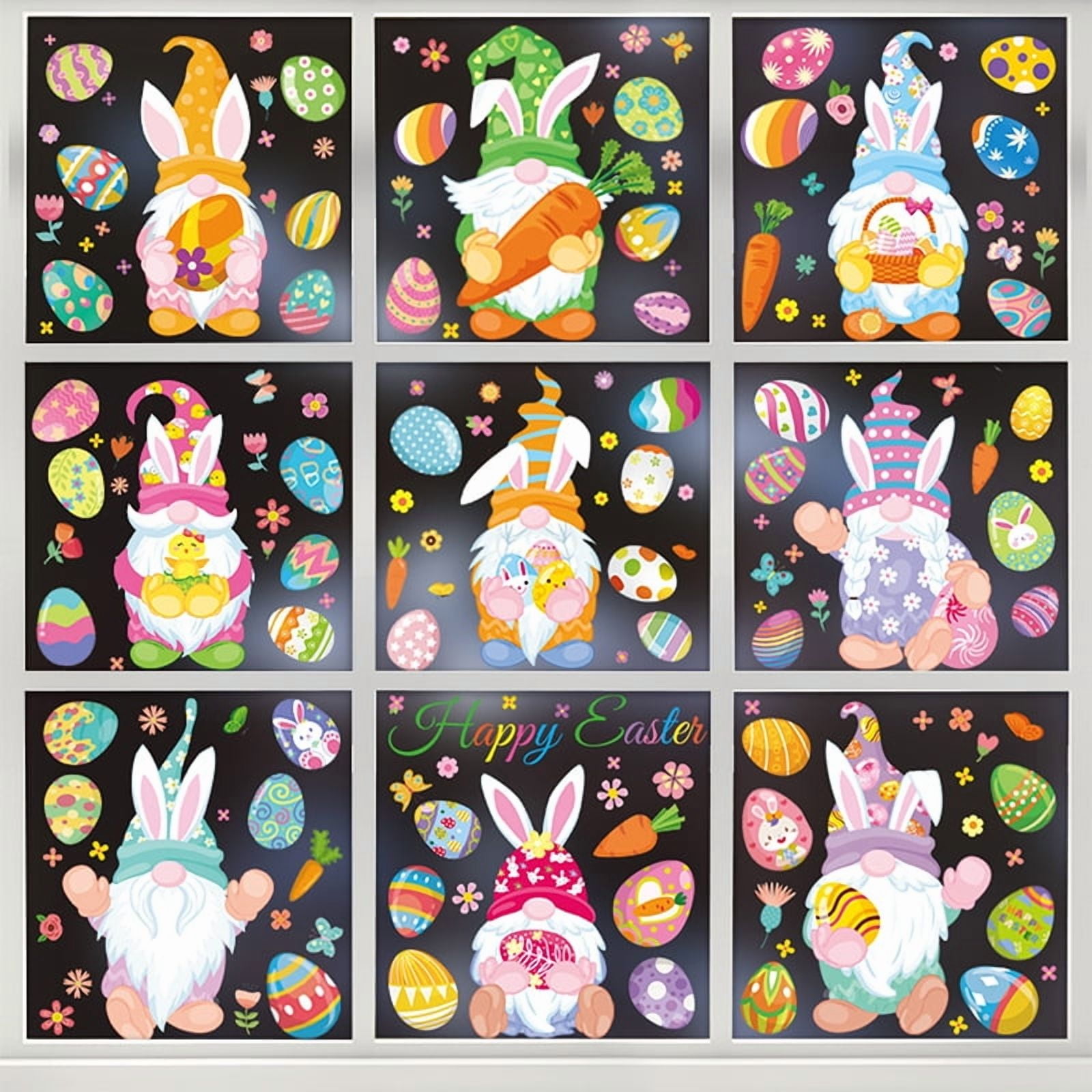 9 Sheet Happy Easter Window Clings Spring Bunny Rabbit Egg Reusable ...