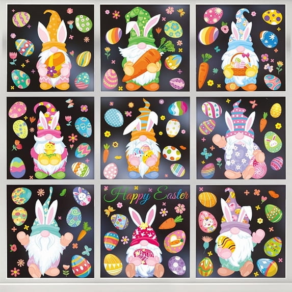 9 Sheet Happy Easter Window Clings Spring Bunny Rabbit Egg Reusable ...