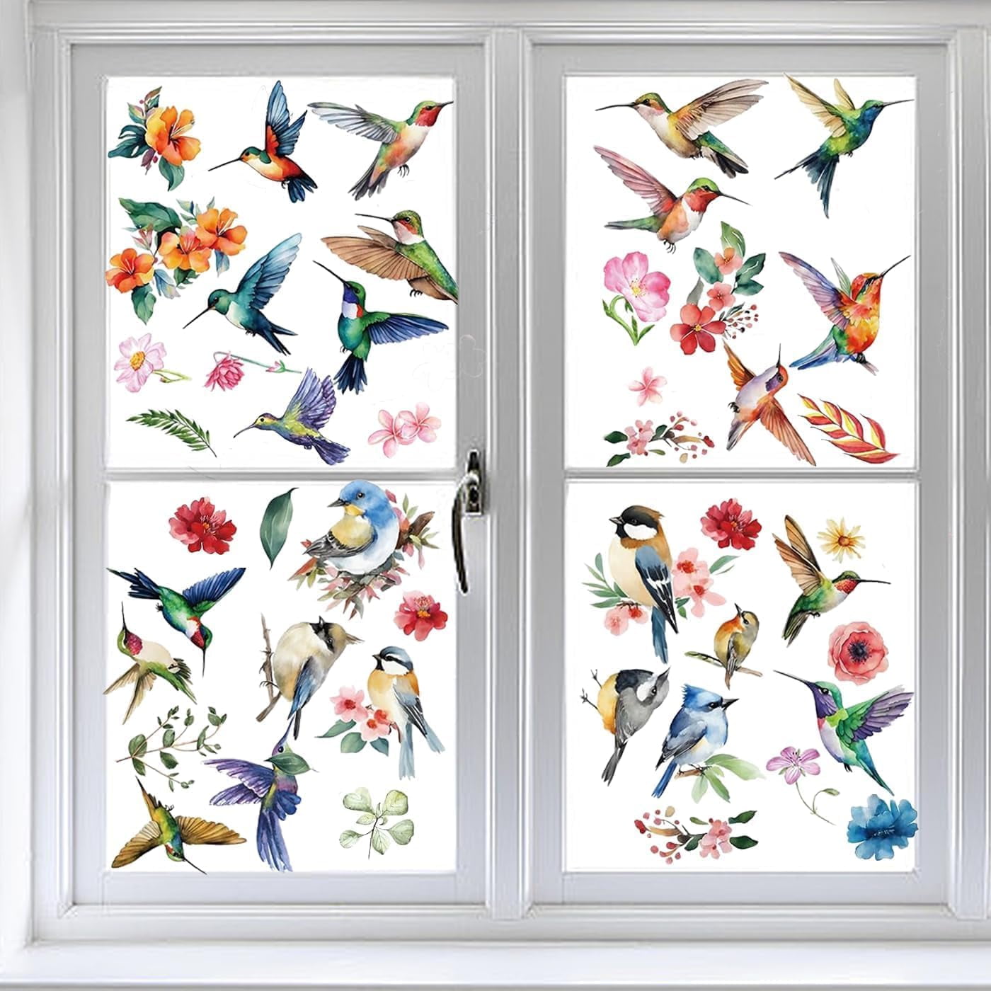9-Sheet Hummingbirds Aparrows Flowers Wall Stickers - Static Clings ...