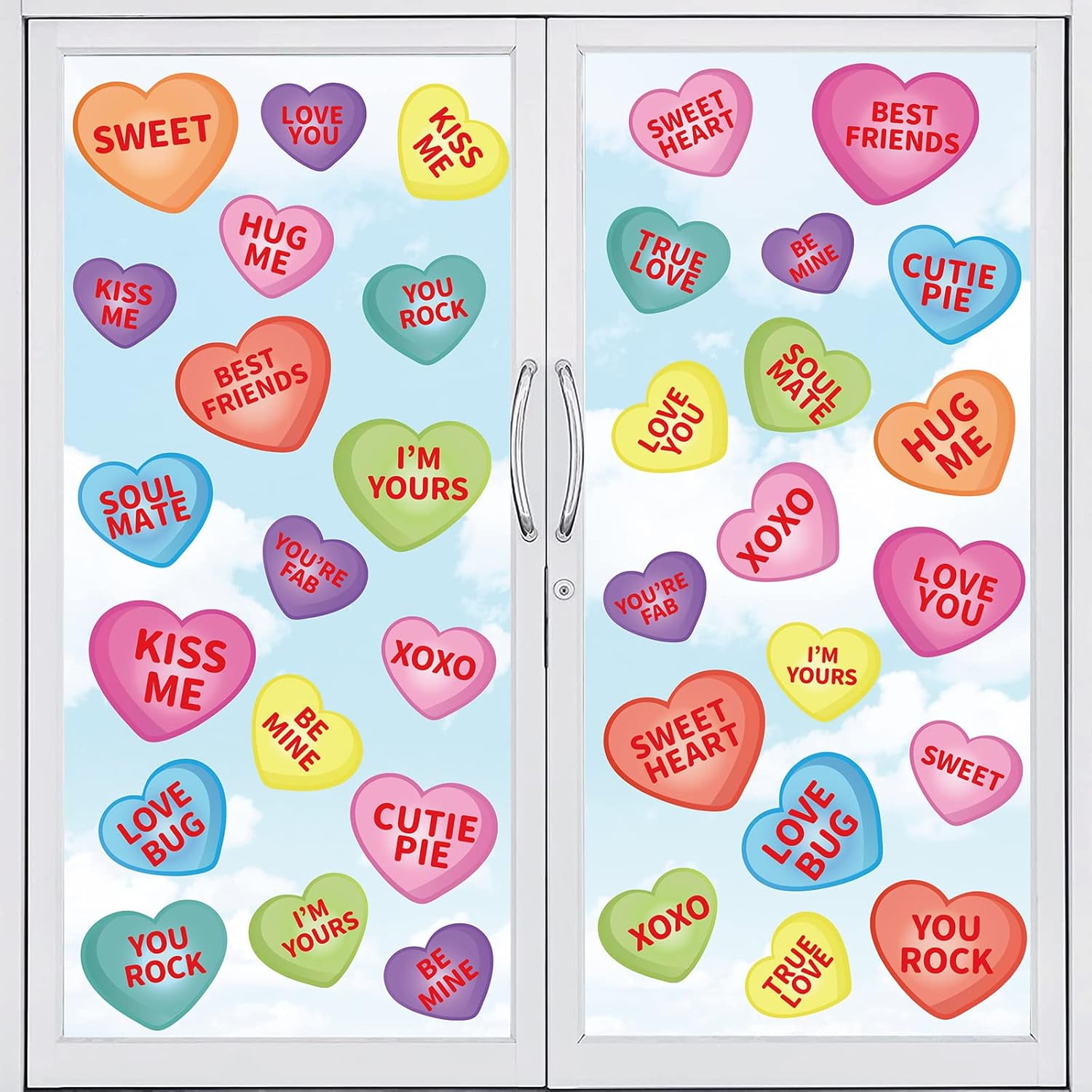 9 Sheet Valentine's Day Window Clings - Romantic Conversation Heart ...