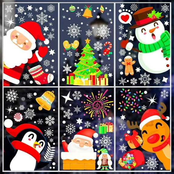 9 Sheets 200+Pcs Christmas Window Stickers Xmas Decals for Glass ...