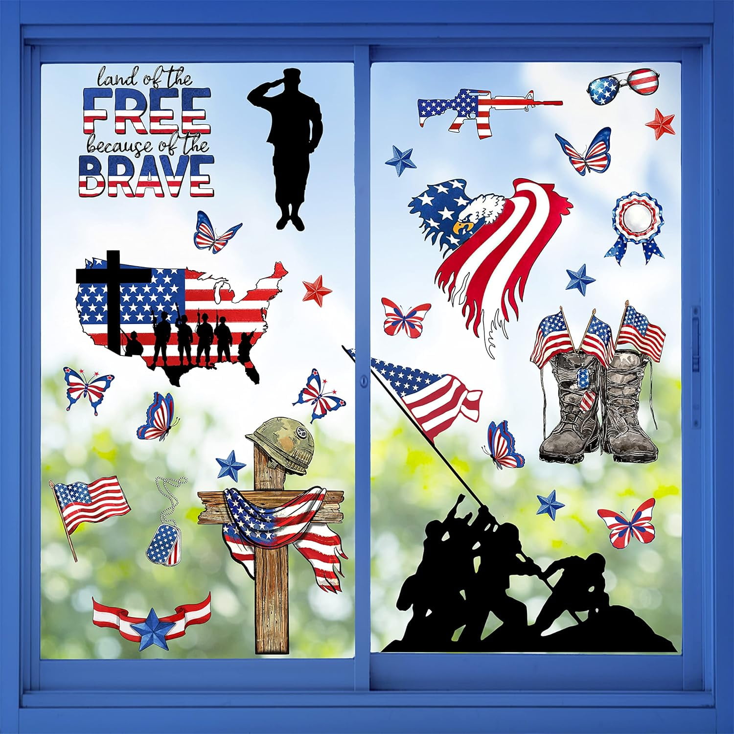 9 Sheets 4th of July Land of The Free America Patriotic Window Clings ...