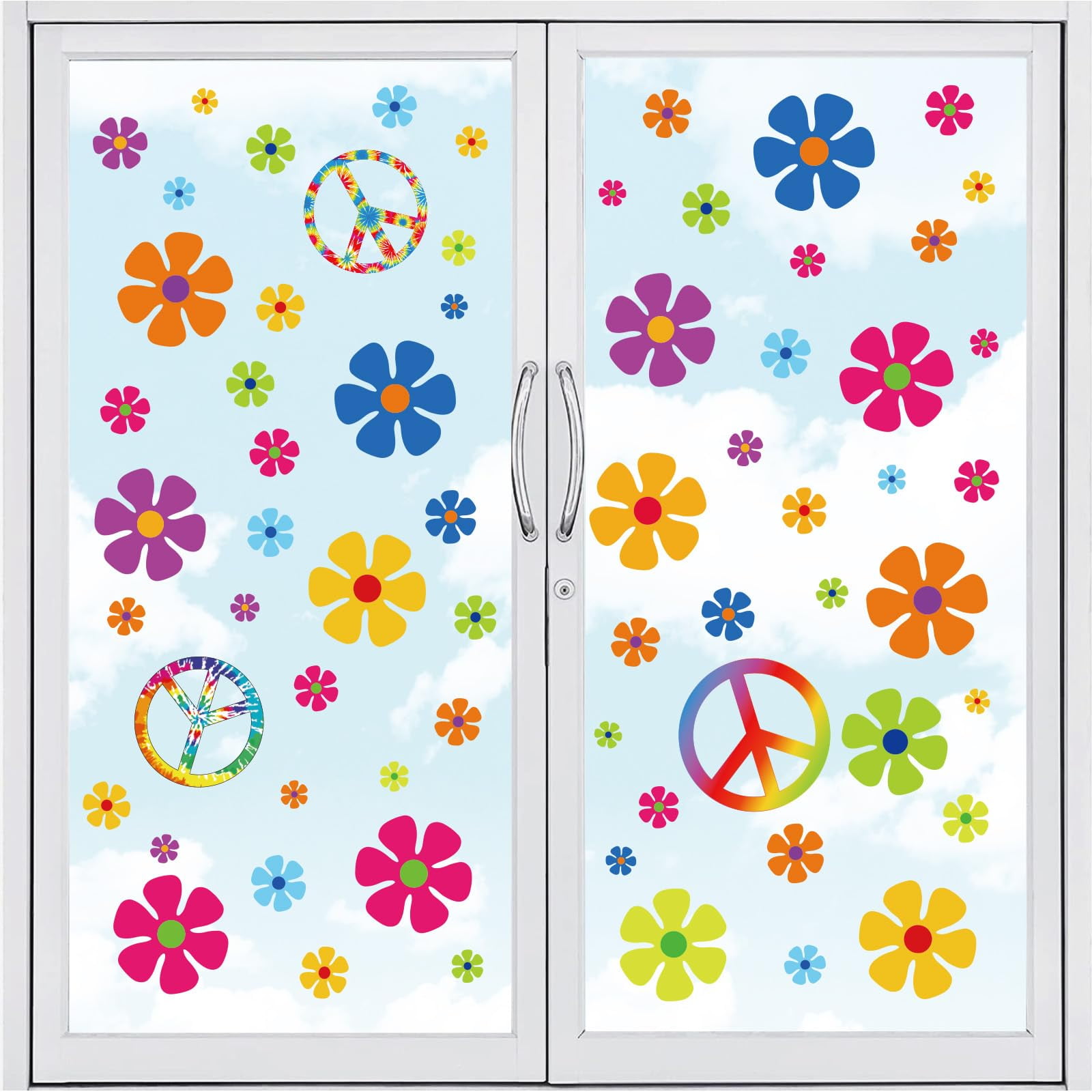 9 Sheets 60’s Hippie Window Clings Retro Double-Sided Colorful Sun ...