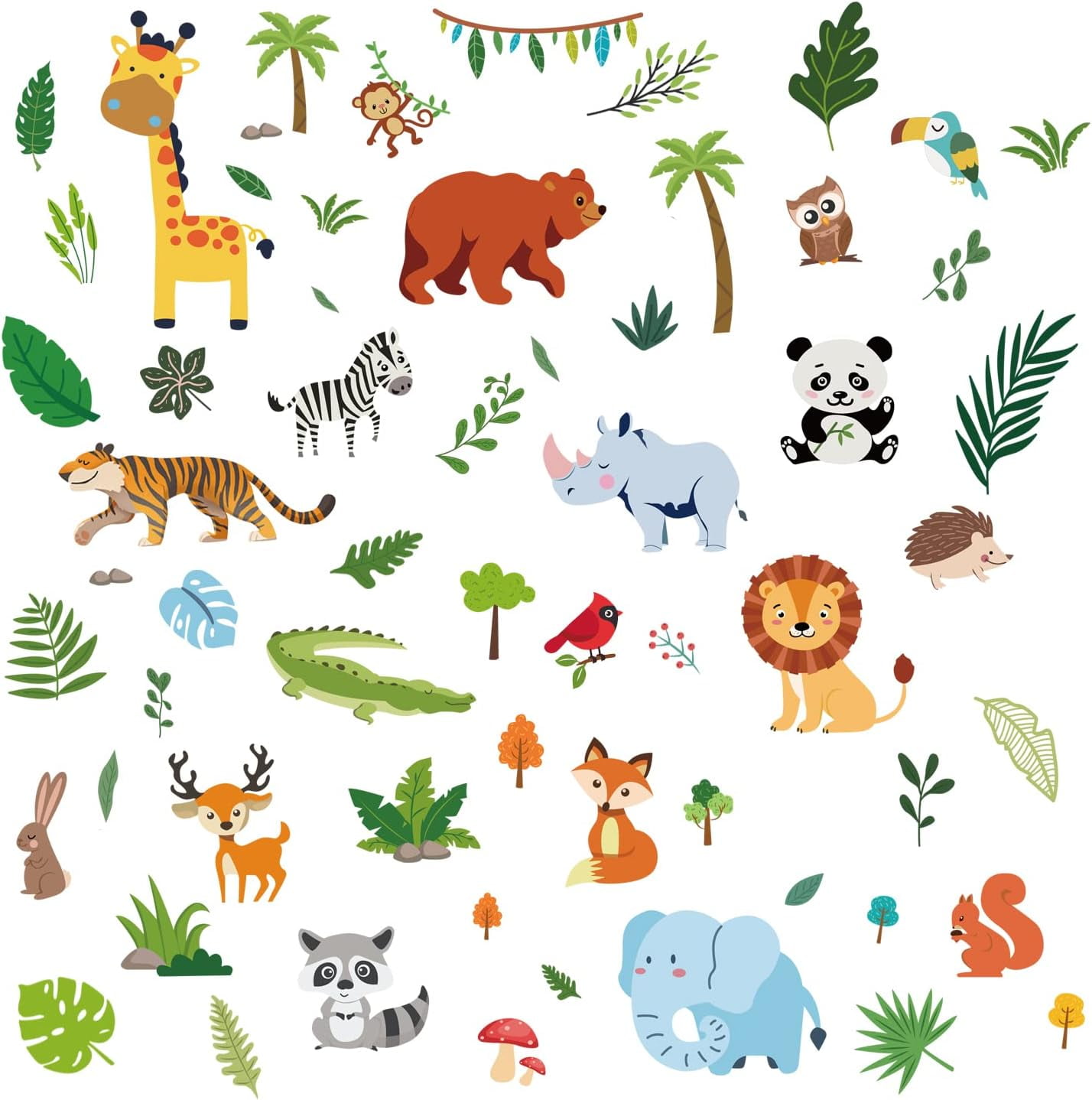 9 Sheets 64Pcs Jungle Animals Window Clings Safari Animals Window ...