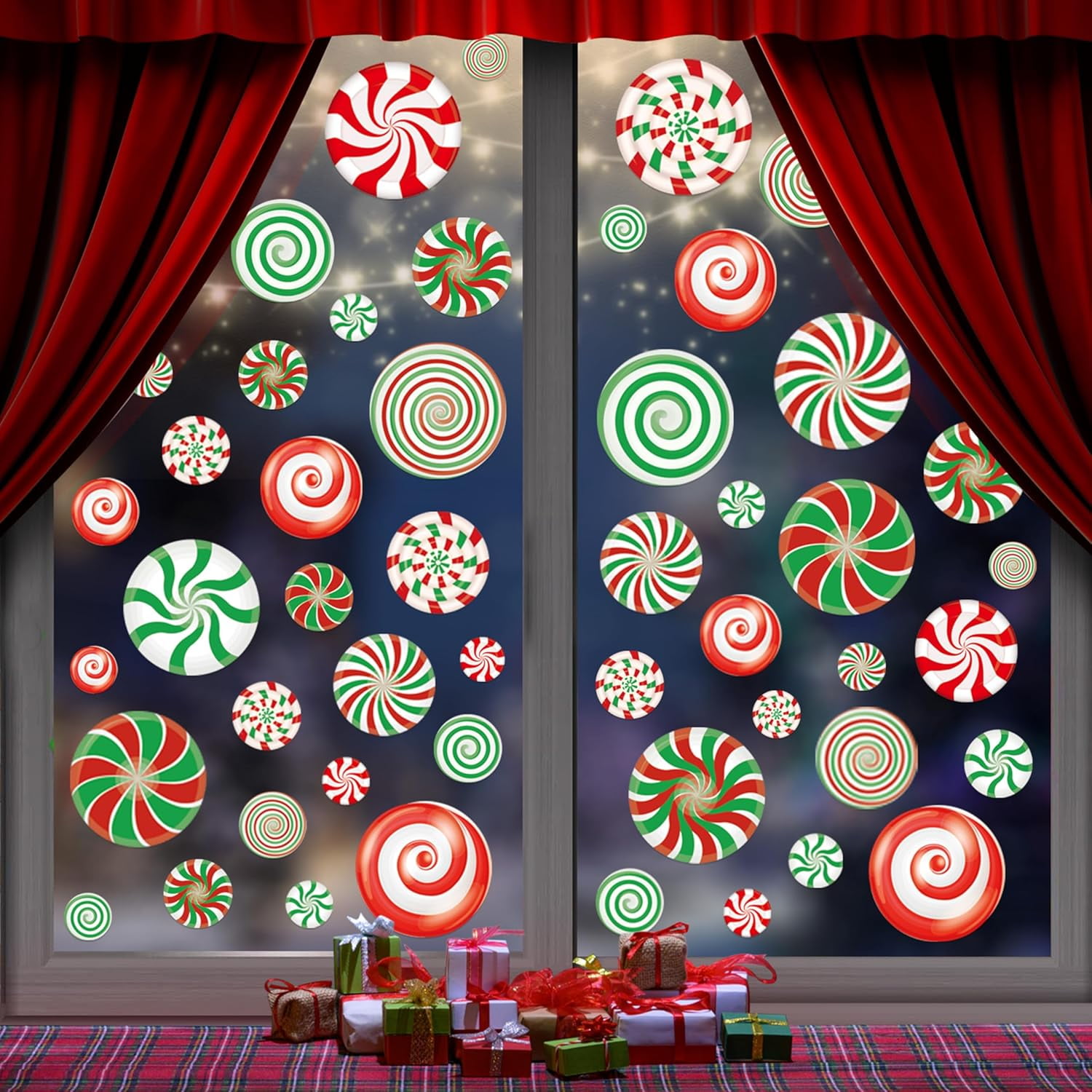 9 Sheets/81 PCS Christmas Candy Window Clings, Christmas Peppermint ...