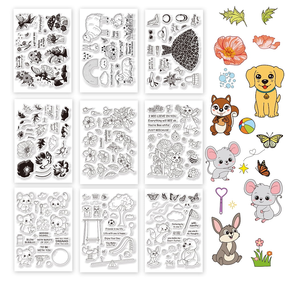 9 Sheets 9 Style PVC Plastic Stamps for DIY Scrapbooking Photo Album ...