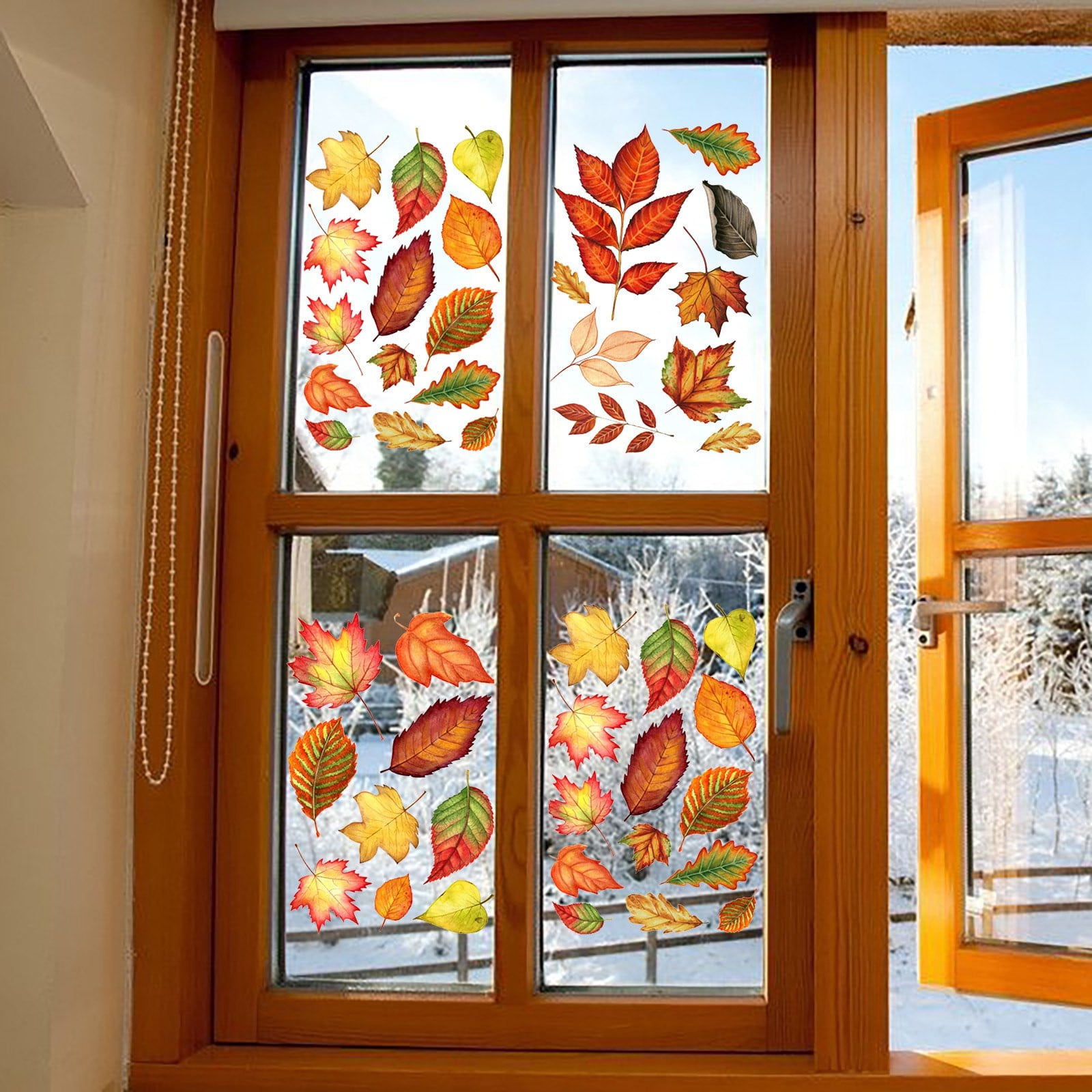 9 Sheets 96 Pcs Thanksgiving Window Clings Autumn Maple Leaves Window ...