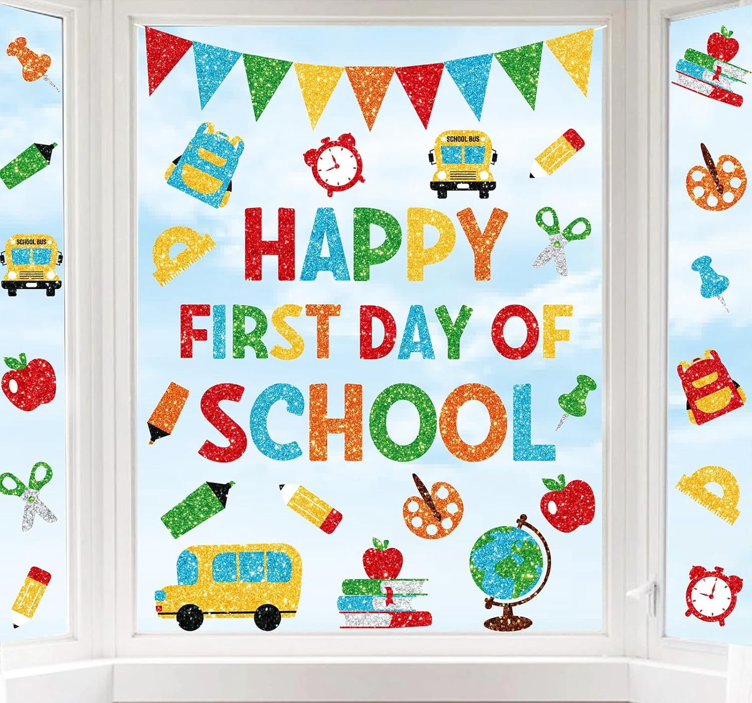 9 Sheets Back to School Window Clings Happy First Day of School Window ...