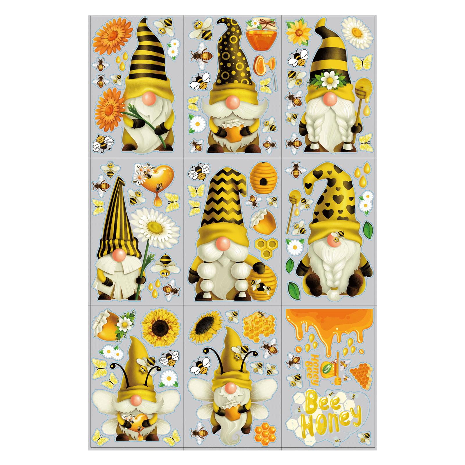 9 Sheets Bee Gnome Stickers Jar Bumblebee comb Window Stickers Decals ...