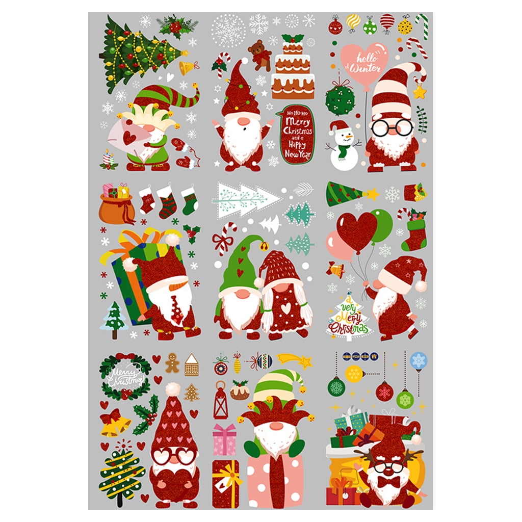 9 Sheets Christmas Gnome Window Clings Scandinavian Tomte Glass Decals ...