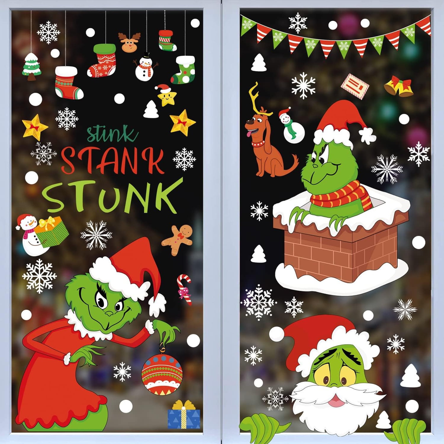 9 Sheets Christmas Grinch Window Clings Decals - Walmart.com