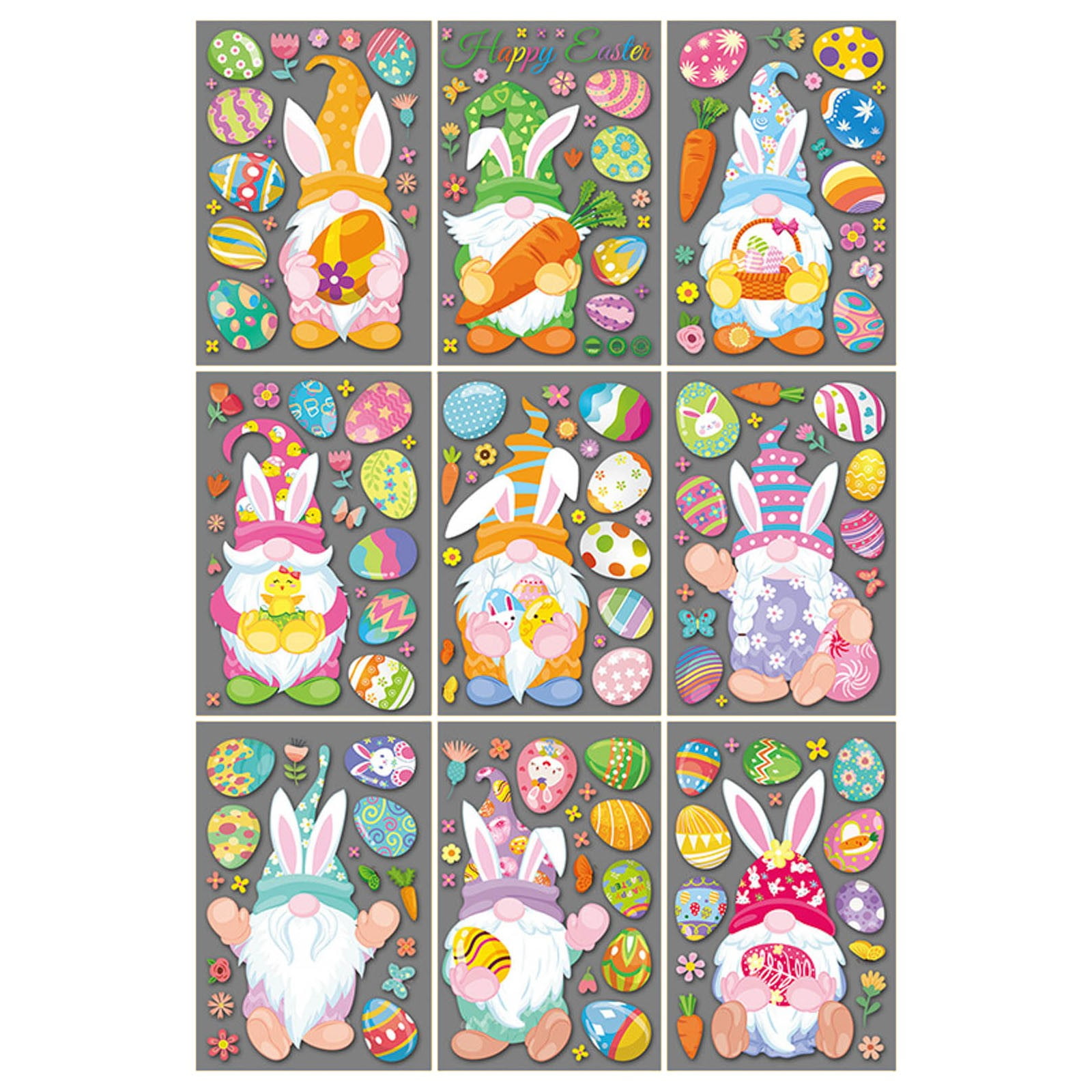 9 Sheets Easter Day Window Clings Large Easter Egg Dwarf Shape Window ...