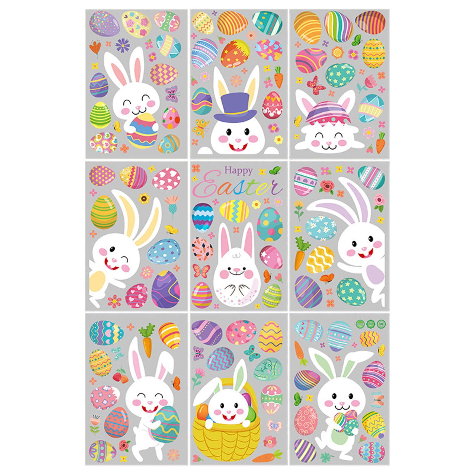 9 Sheets Easter Day Window Clings - Large Rabbit, Egg & Chicken Shapes ...