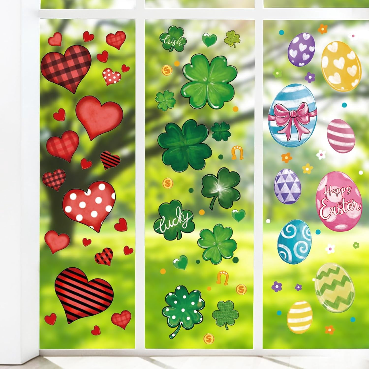 9 Sheets Easter St. Patrick' s Day Valentine' s Day Window Cling Decals ...