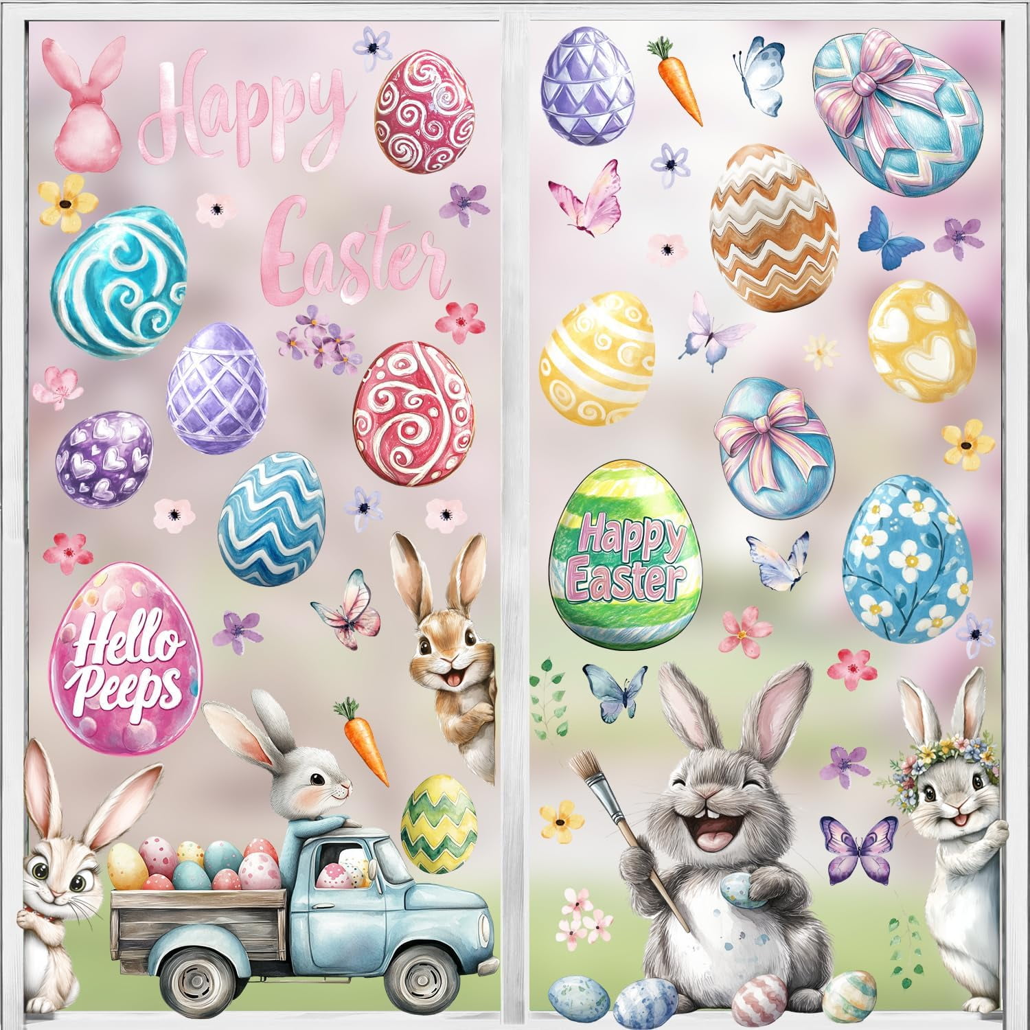 9 Sheets Easter Window Clings Stickers - Bunny Egg Spring Decorations ...