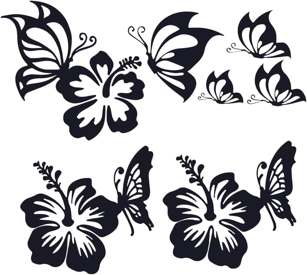 9 Sheets Floral Butterfly Decals Butterflies Kissing Flowers Car Decal ...
