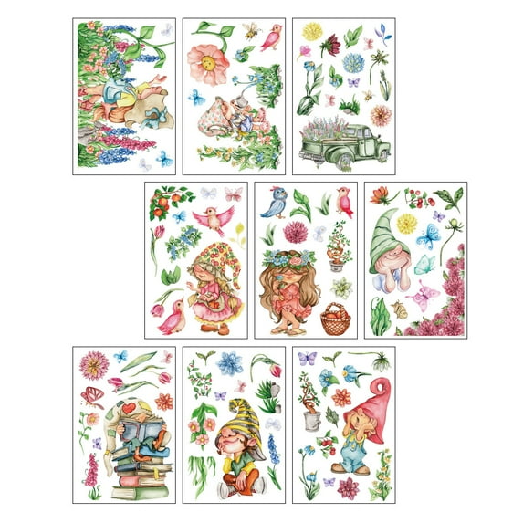 9 Sheets Flower Butterfly Gnomes Window Sticker Reusable PVC Decal ...