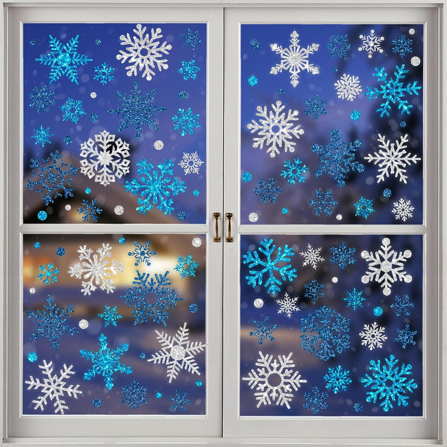 9 Sheets Glitter Snowflake Window Clings Christmas Window Decals Blue ...